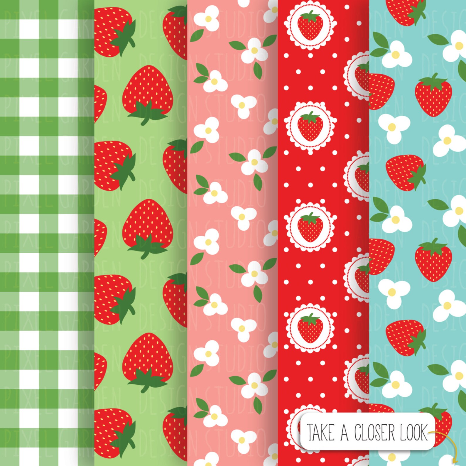 Strawberry Digital Paper. Cottage Chic Scrapbook Paper. Shabby | Etsy
