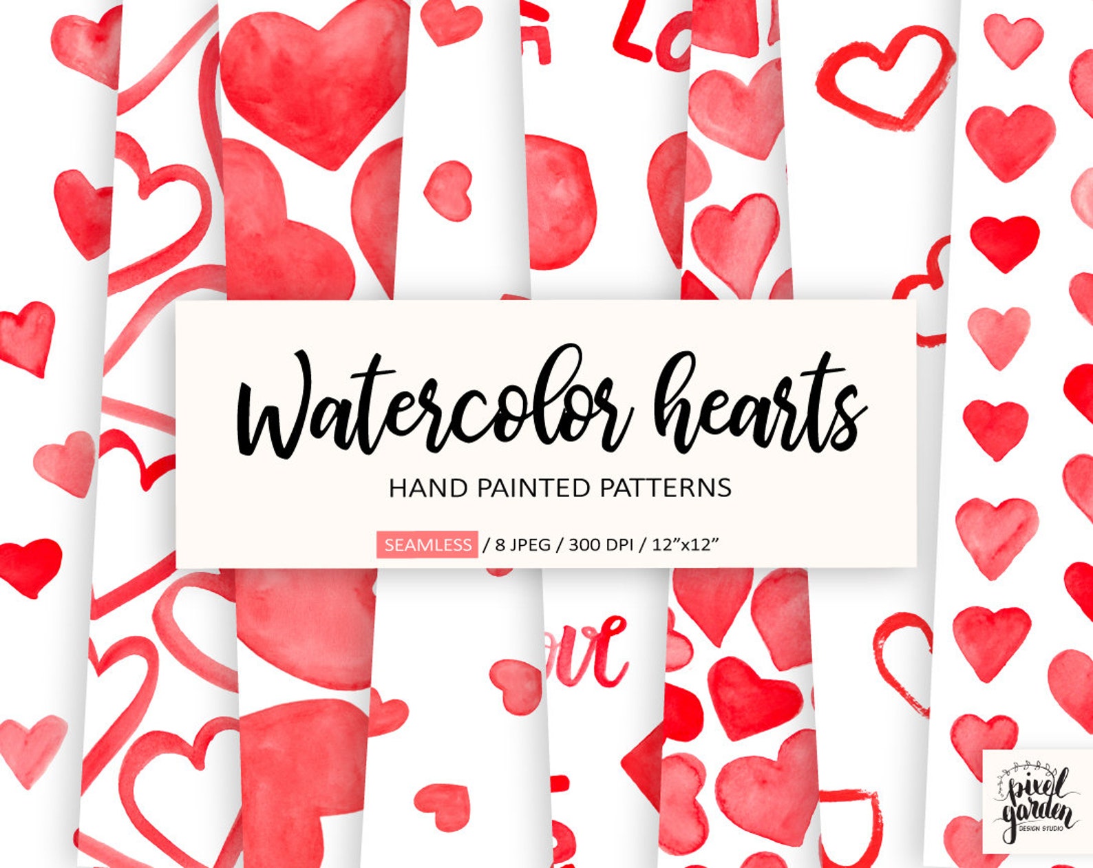 Watercolor Hearts Digital Paper. Valentines Day Digital - Etsy