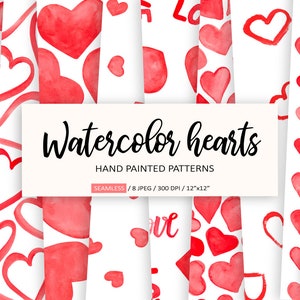 Watercolor Hearts Digital Paper. Valentines Day Digital Background ...