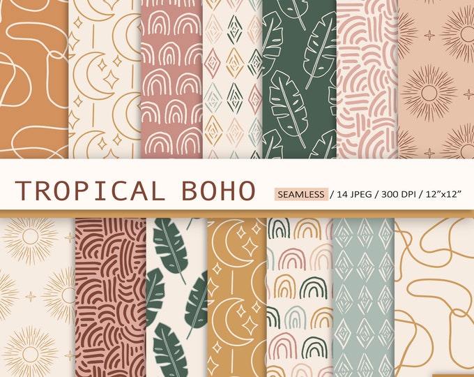 Boho Digital Paper. Seamless Boho Patterns. Scandinavian Scrapbook ...