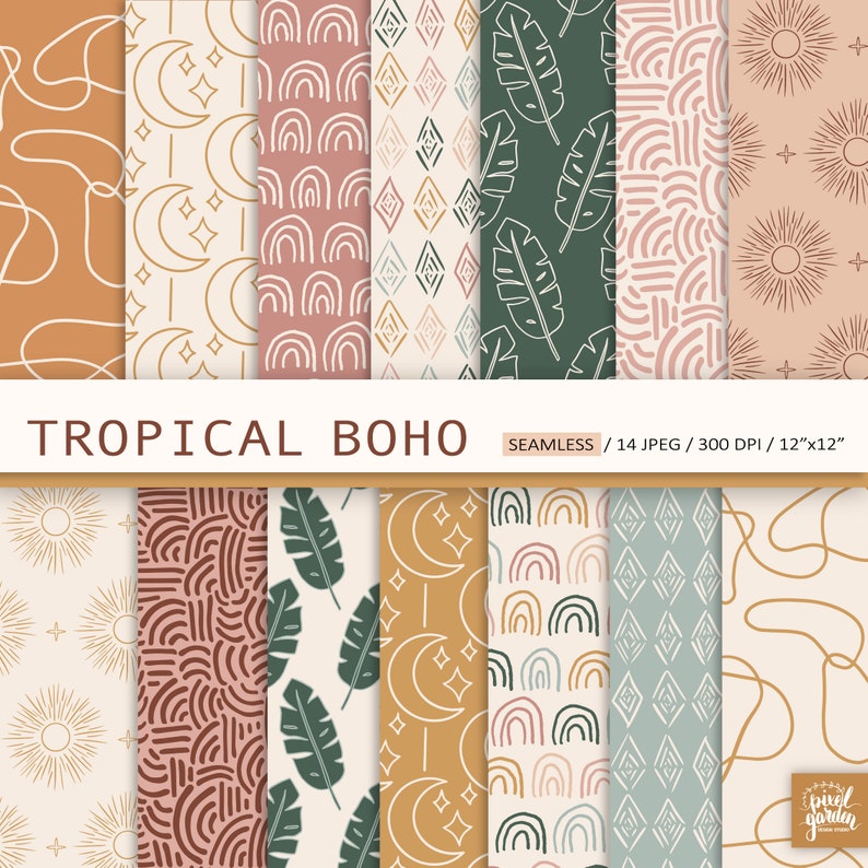Boho Seamless Digital Paper. Boho Rainbow Scrapbook Paper. - Etsy