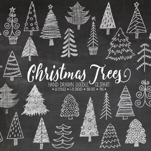 Chalk Christmas Tree Clipart. Hand Drawn Chalkboard Christmas Doodles ...