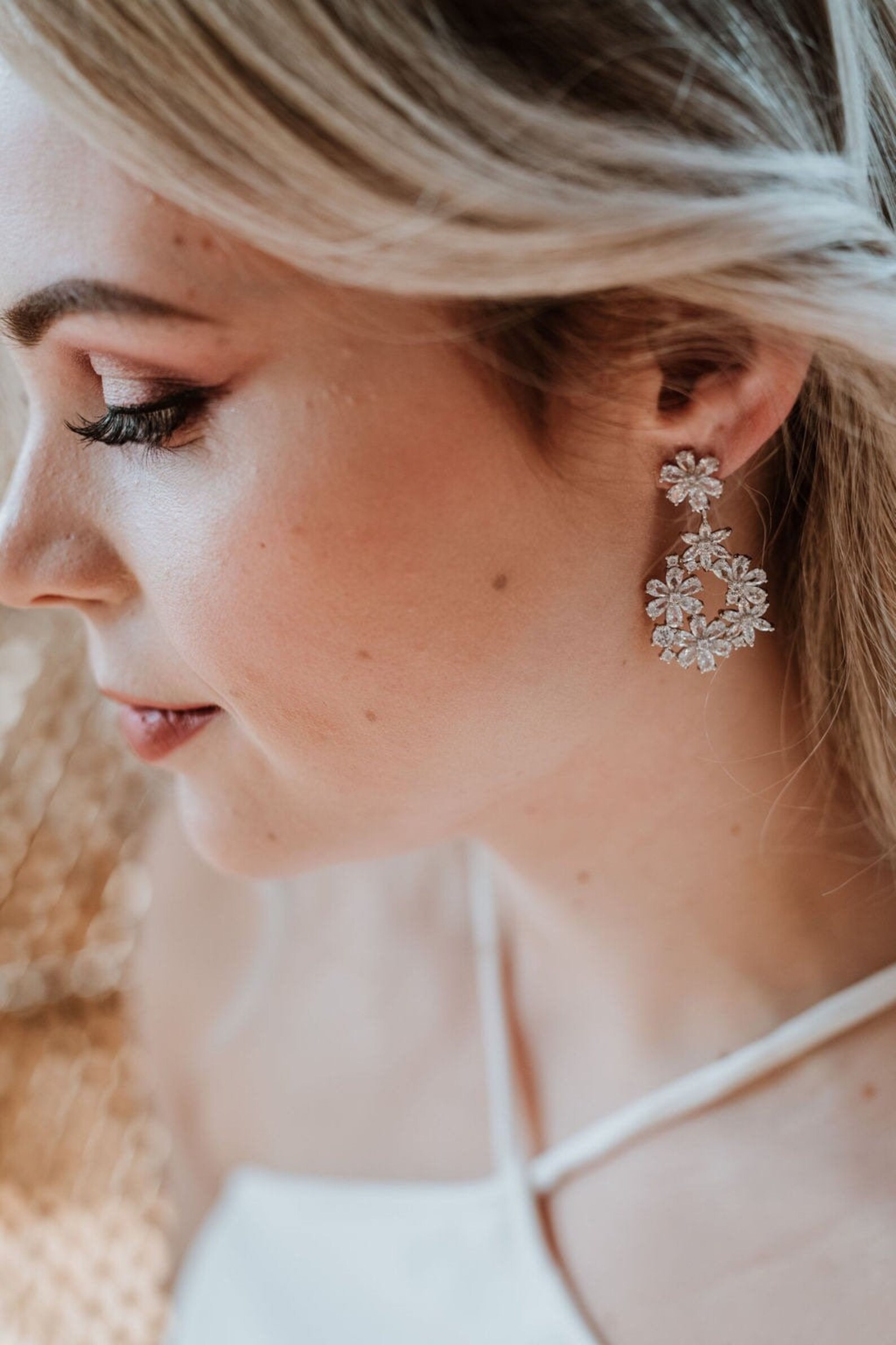 Crystal Wedding Drop Earrings Floral Statement Hoop Bridal | Etsy