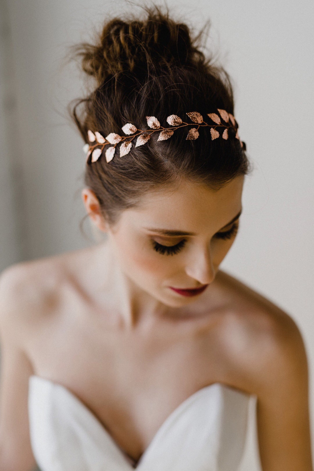Rose Gold Leaf Bridal Headband Rose Gold Vine Headpiece - Etsy