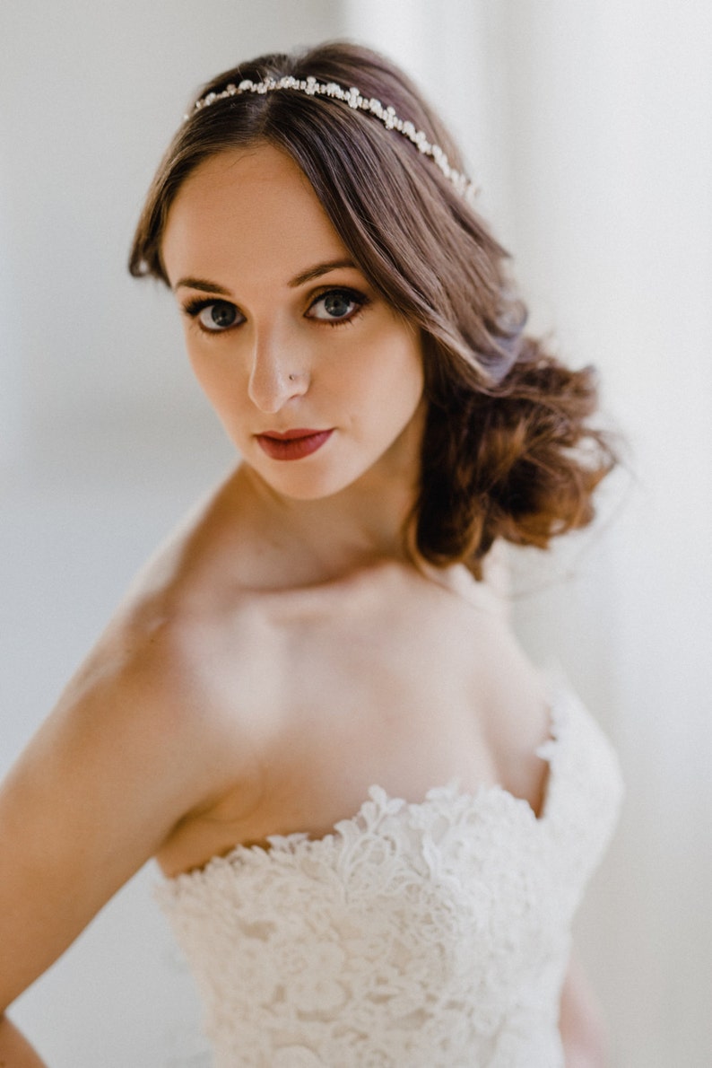 Rose Gold Bridal Headband Crystal Headpiece Blush Wedding Etsy