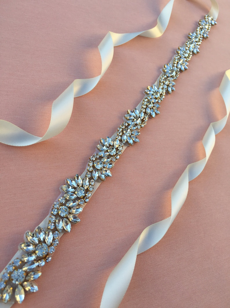 Gold Bridal Sash Gold Wedding Dress Sash Rhinestone Bridal | Etsy