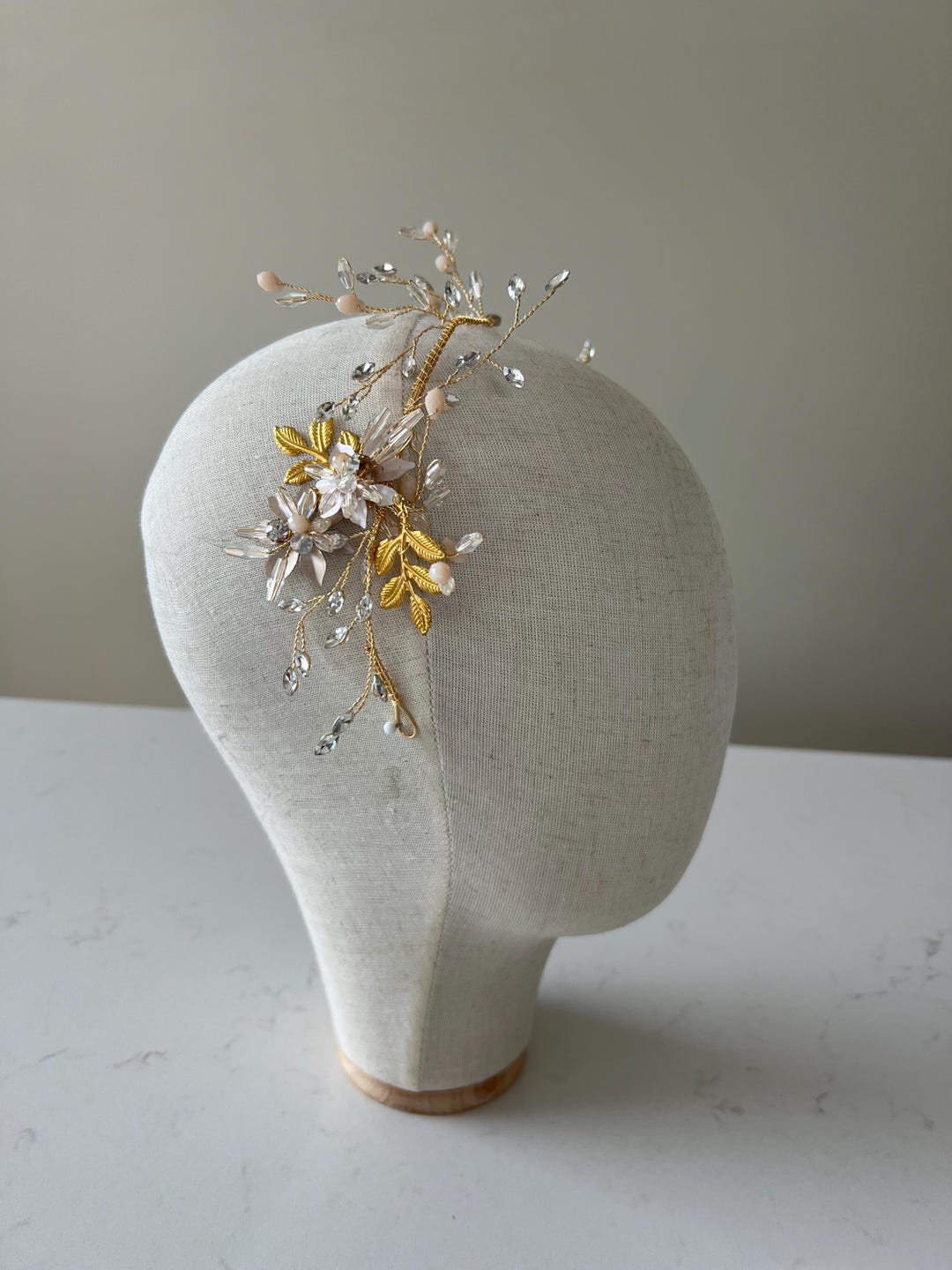 Gold Flower Hair Vine | Bridal Leaf Headband | Gold Pearl Headpiece ...