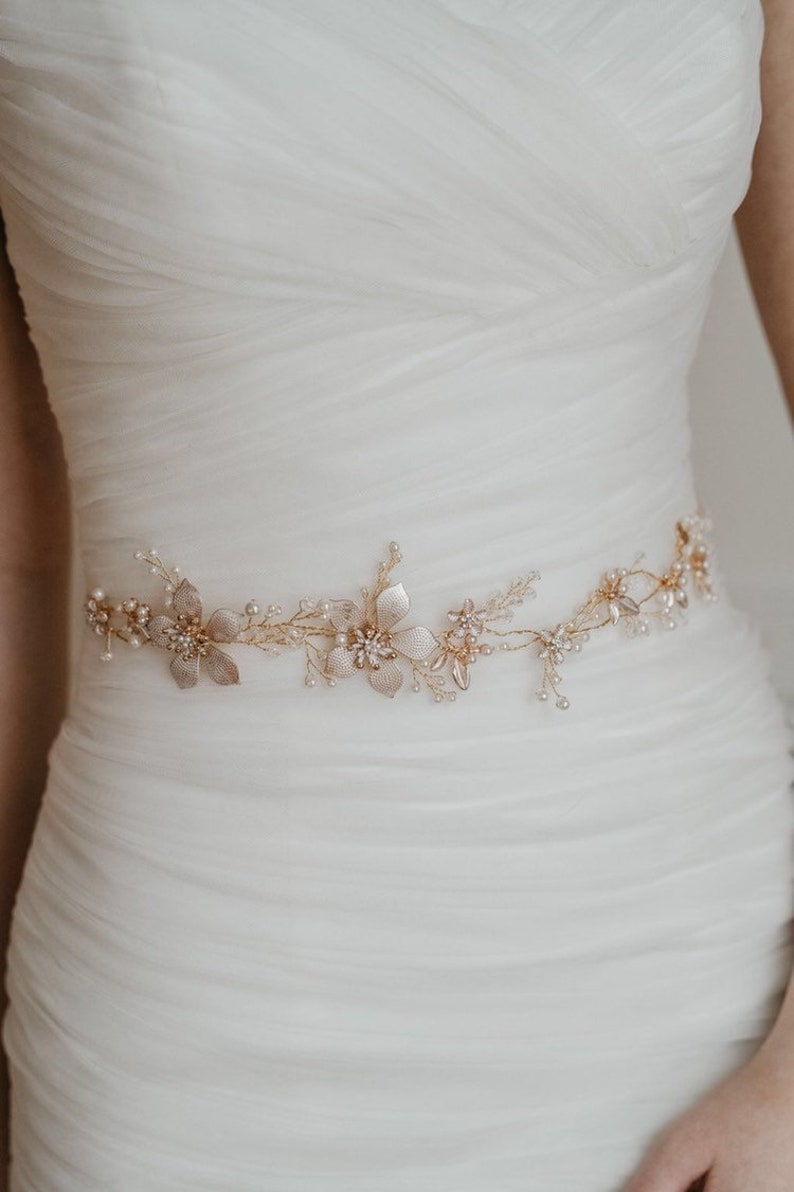 Boho Floral Sash Gold Bridal Vine Sash Gold Flower Bridal - Etsy