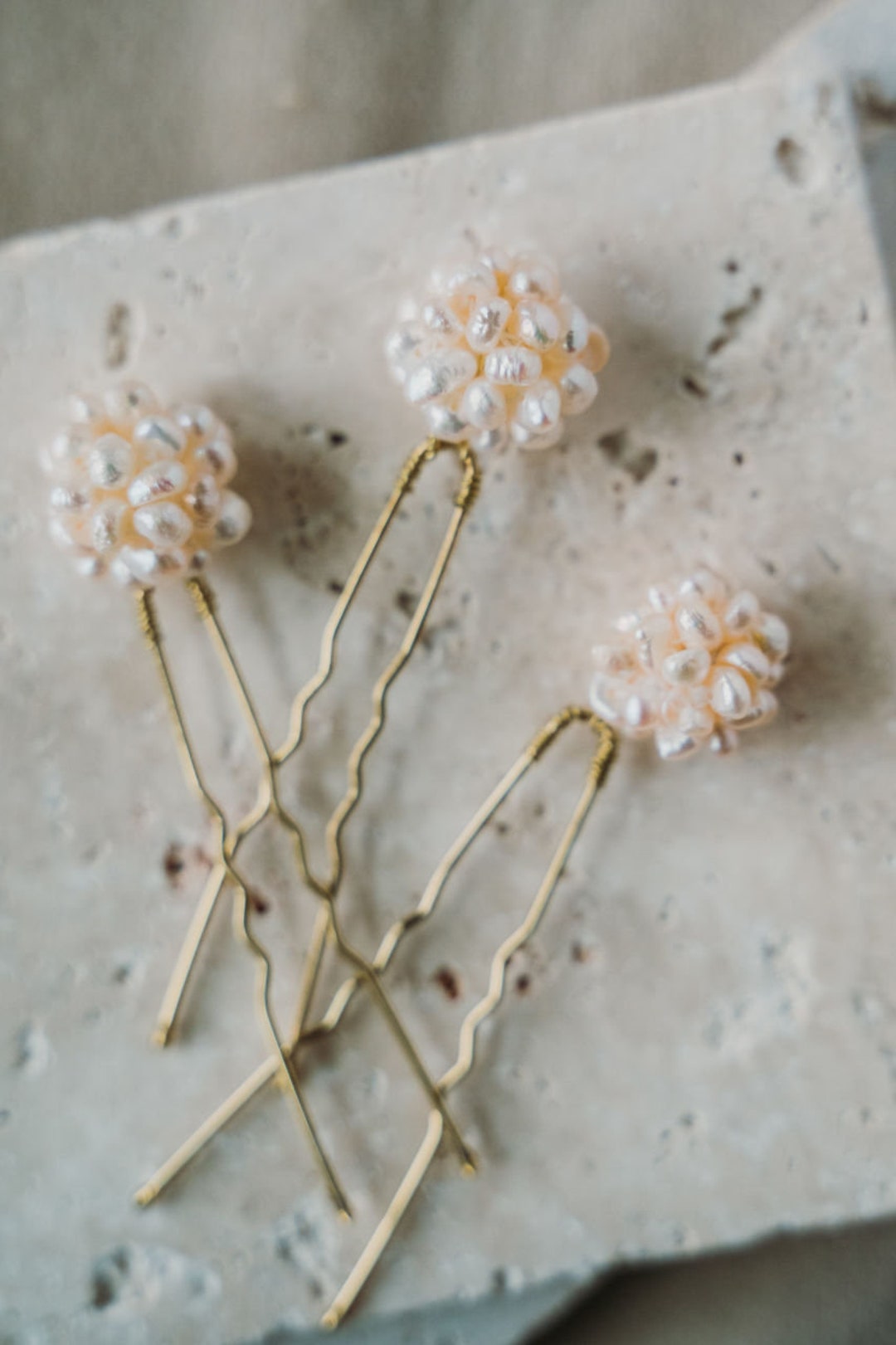 Pearl Bridal Hair Pins Set | Petite Gold Wedding Hair Pins | Freshwater ...