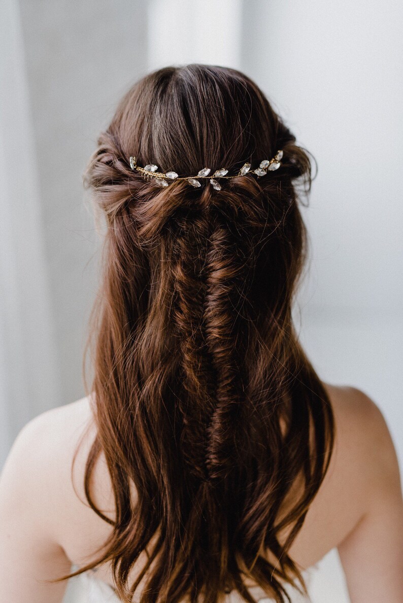 Bridal Hair Piece Crystal Leaf Hair Vine Gold Leaf Hair - Etsy Canada