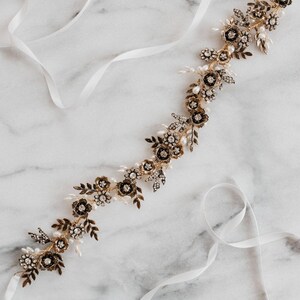 Gold Bridal Sash | Vine Leaf Sash | Vintage Bridal Belt Sash | Crystal ...