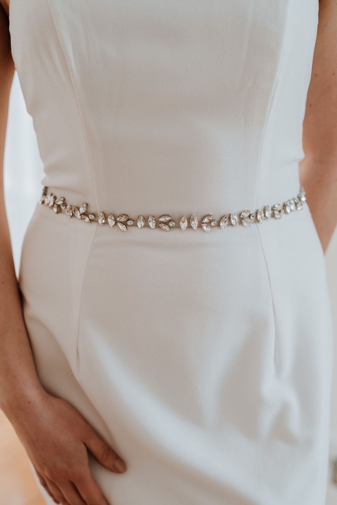 Thin Crystal Bridal Belt | Crystal Wedding Dress Sash | Dainty Wedding ...