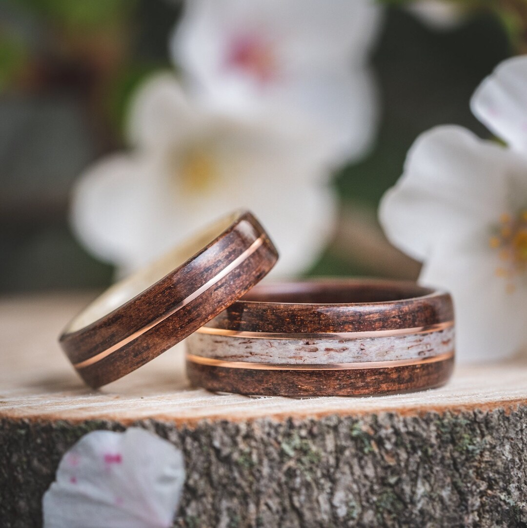 His & Hers Walnut Wood Ring Set Antique Walnut Wood, Elk Antler, Holly ...