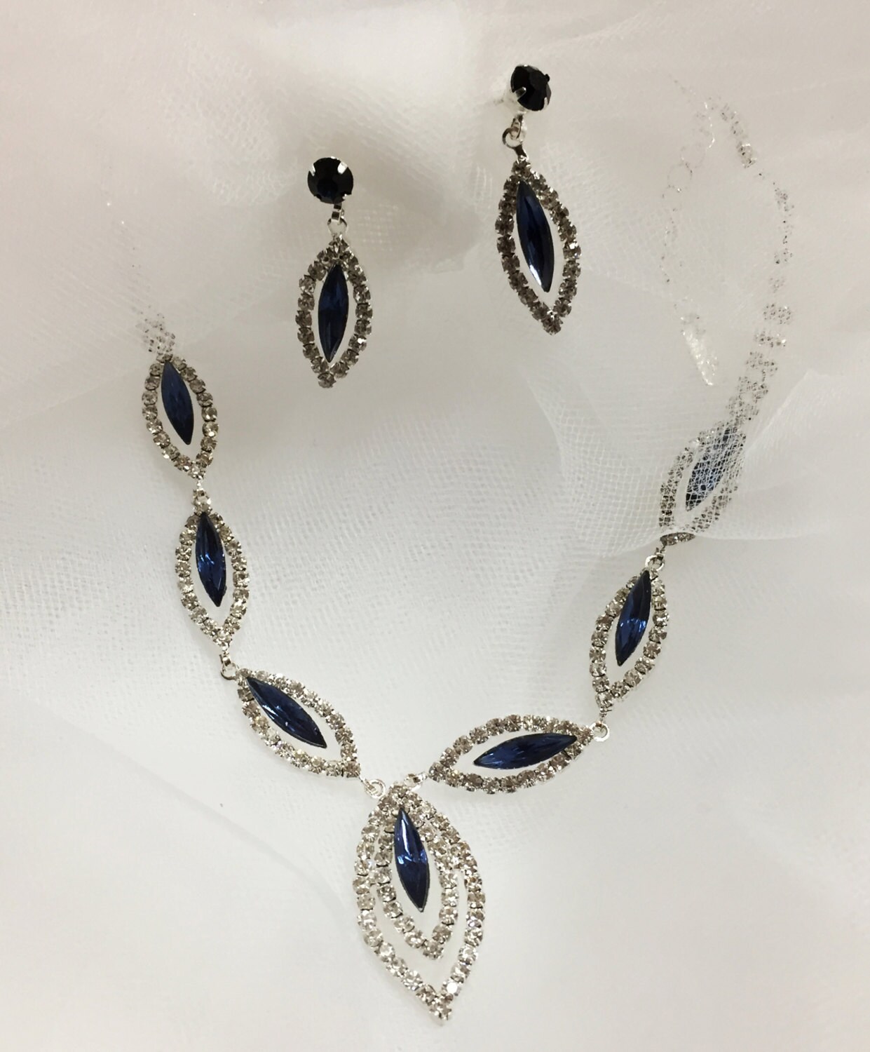 Bridal Jewelry Set Vintage Inspired Navy Blue Rhinestone - Etsy