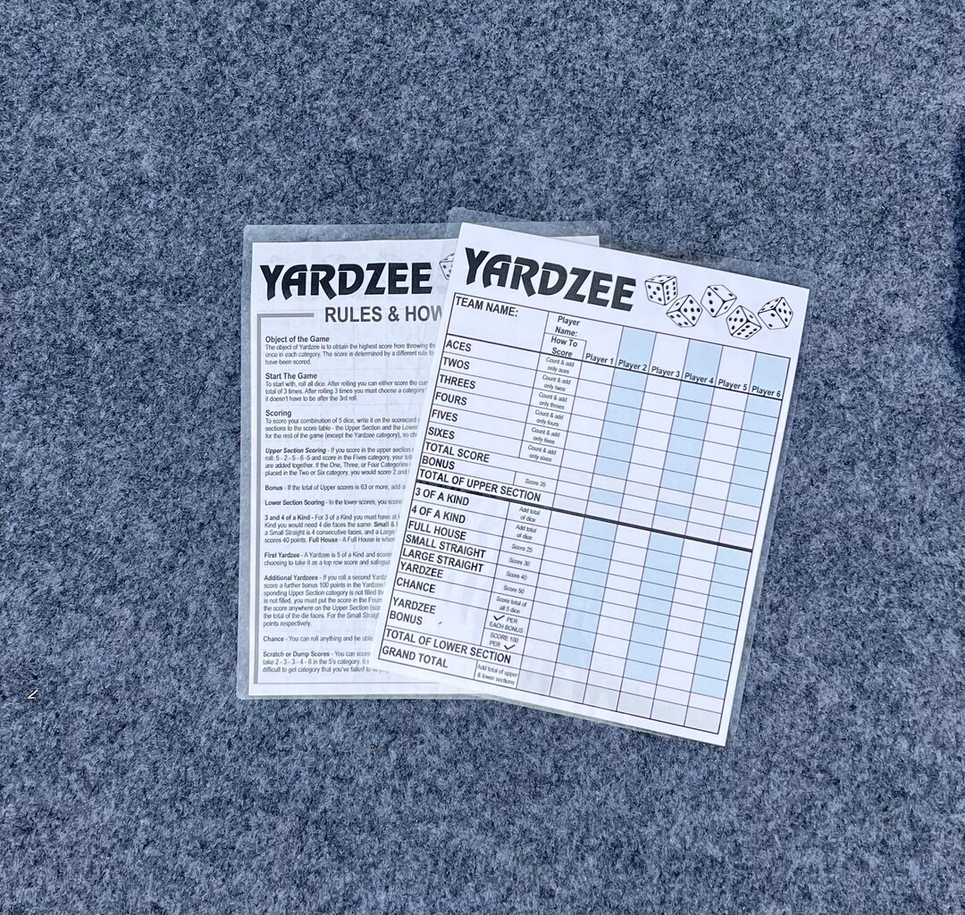Yard Dice Game Scorecards, Instructions, Yardzee - Etsy