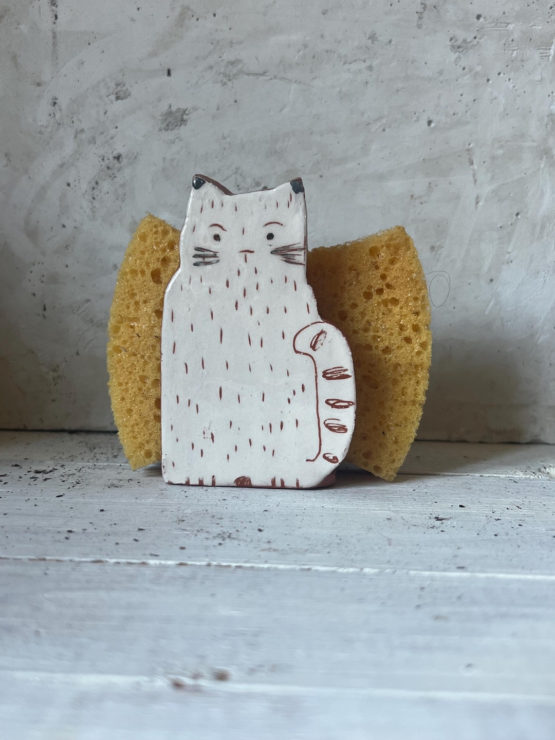 White Ceramic Cat-cats-sponge Holder-kitchen Holder-ceramics and ...
