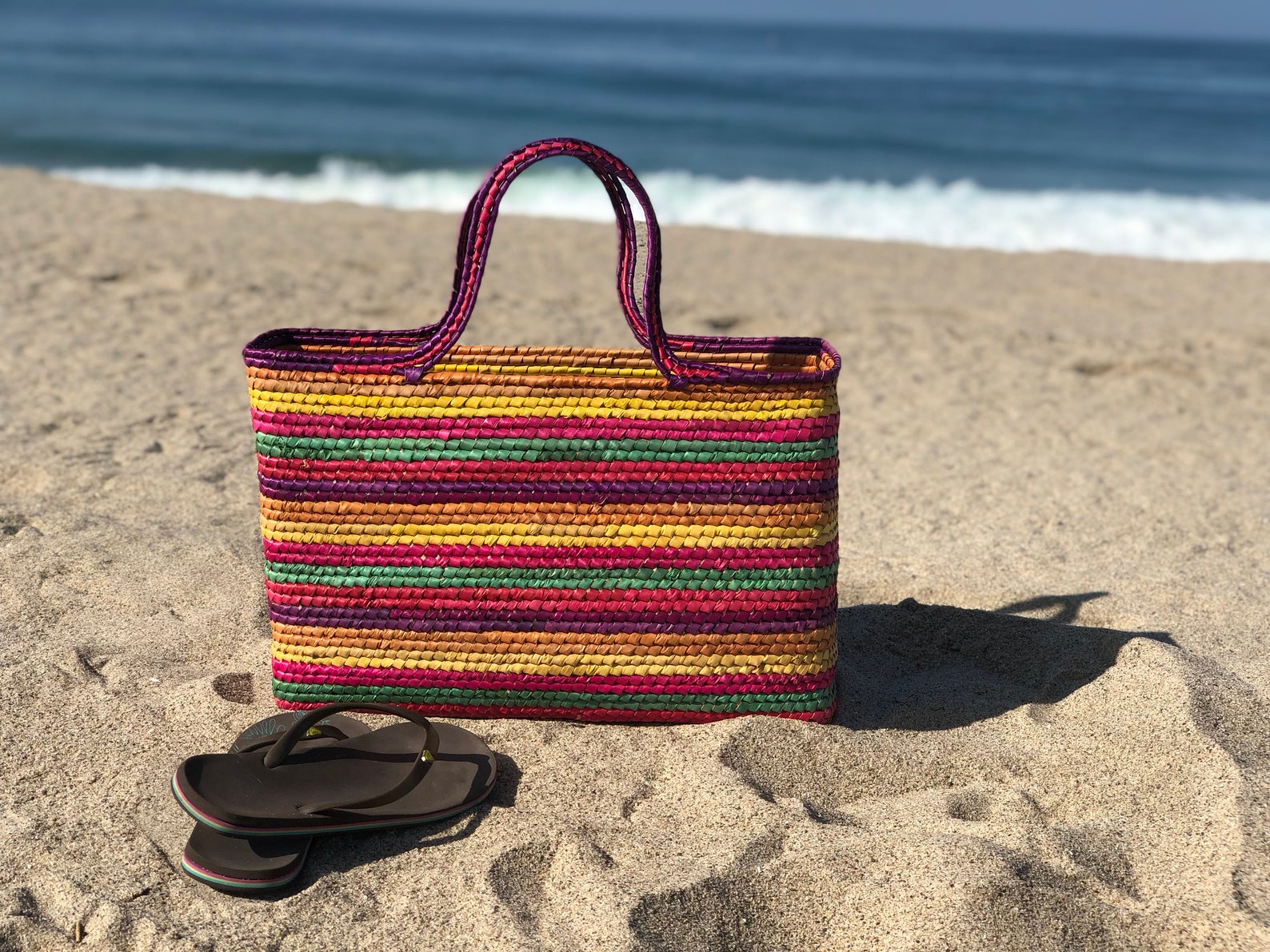 Large Rectangle Beach Basket // Colorful // Handmade // Made | Etsy