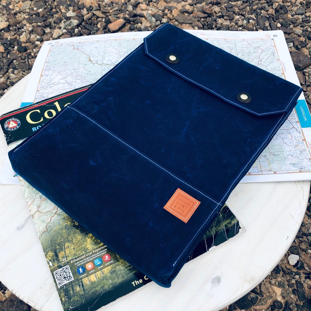 Overland Map and Atlas Bag. Blue Waxed Canvas Soft Storage Case. Gift ...