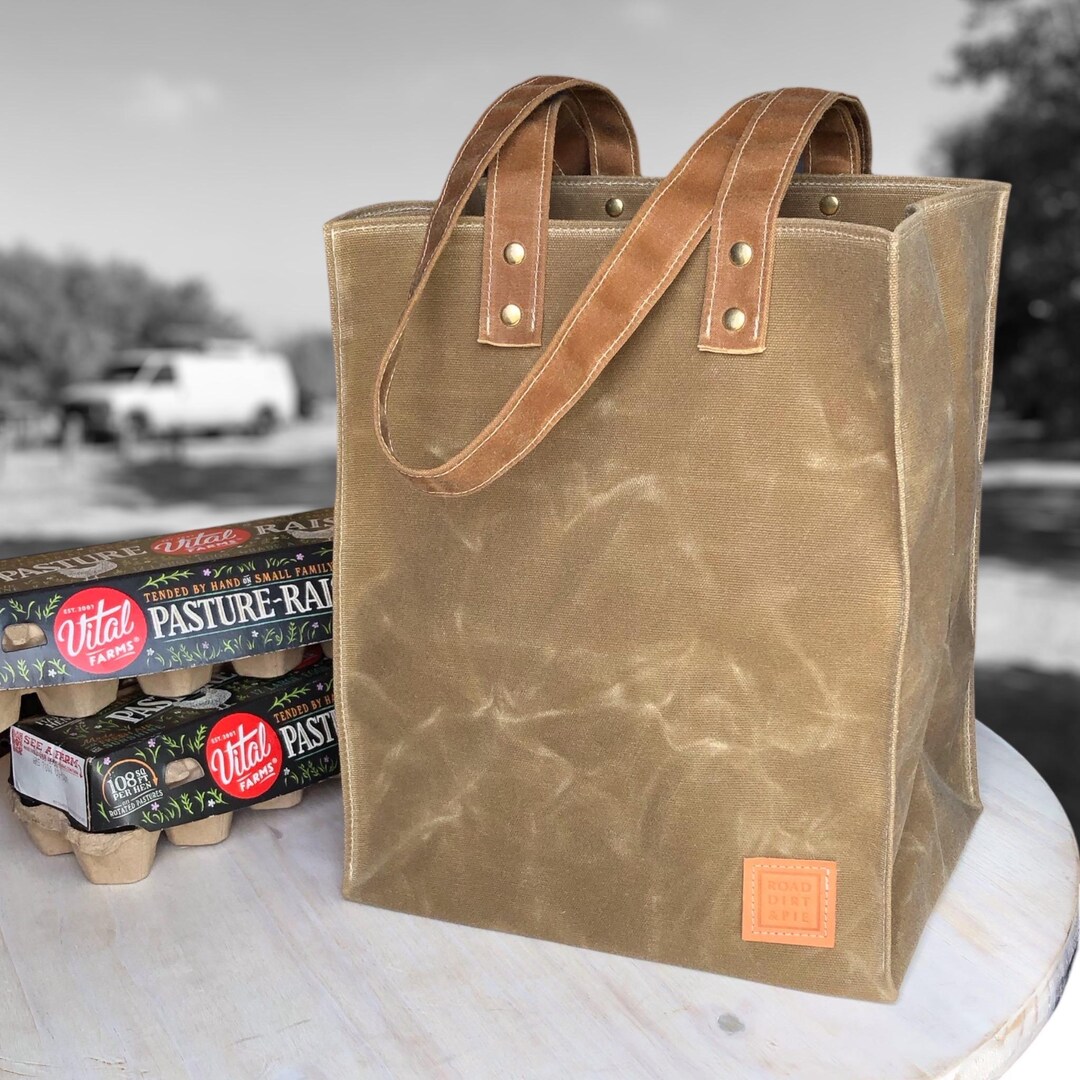 Waxed Cotton Canvas Market Tote With Long Handles. Grocery Size ...