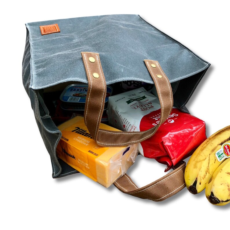 Waxed Canvas Market Tote With Short Handles. A Grocery Size Shopping ...