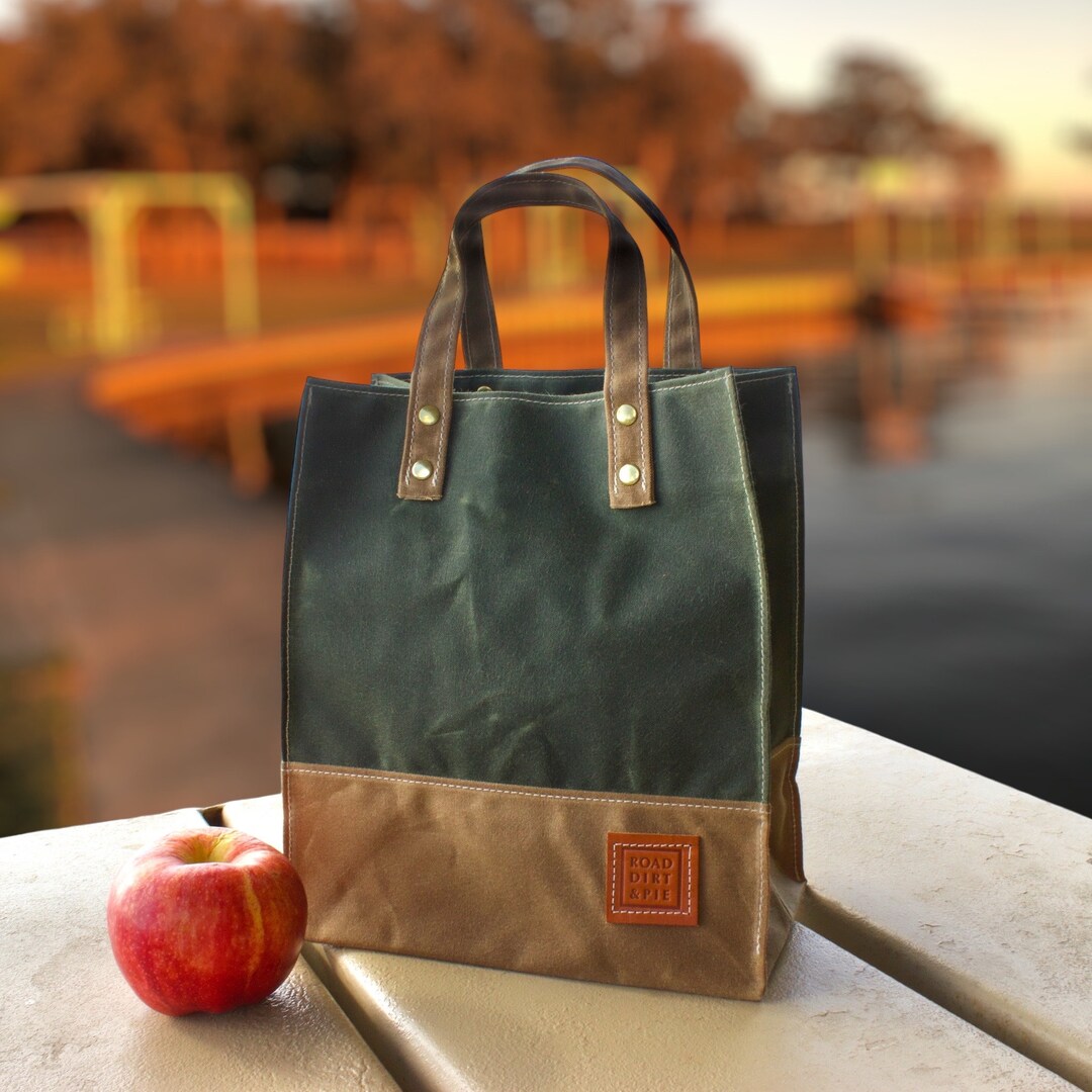Small Tote Bag, Handcrafted, Waxed Canvas Lunch Tote, Project Bag, Work ...