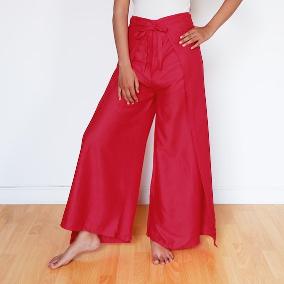 Solid Color Wrap Pants, Lightweight and Flowy Wrap Around Solid Color Wrap Pants, Lightweight and Flowy Wrap Around