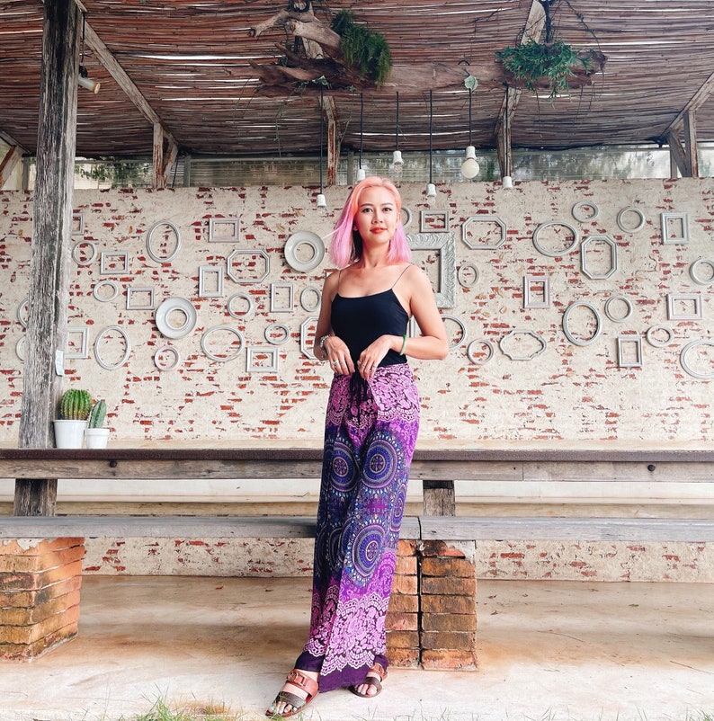 Boho Mandala Wrap Pants: Rayon Cotton, Purple Print, Open Leg - Etsy