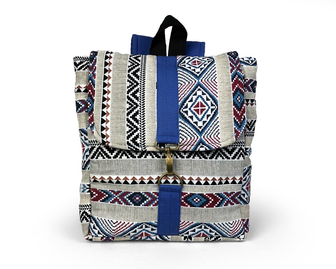 Cute Backpack - Woven Fabric, Square Backpack - Ethnic Textile, Tablet ...
