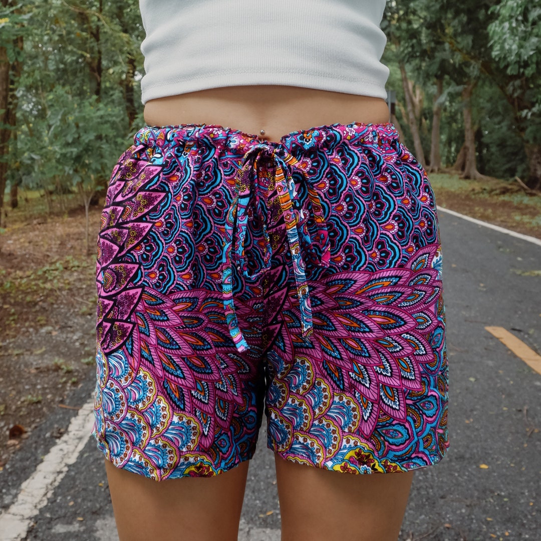 Boho Floral Print Rayon Shorts: Purple Women's Beach Lounge Bottoms - Etsy