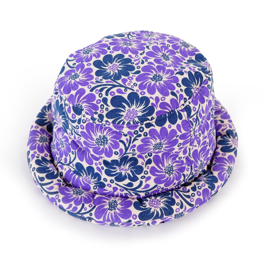 Purple Floral Bucket Hat: Roll Brim Canvas Hippie Hat - Etsy