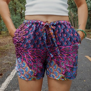 Boho Floral Print Rayon Shorts: Purple Women's Beach Lounge Bottoms - Etsy