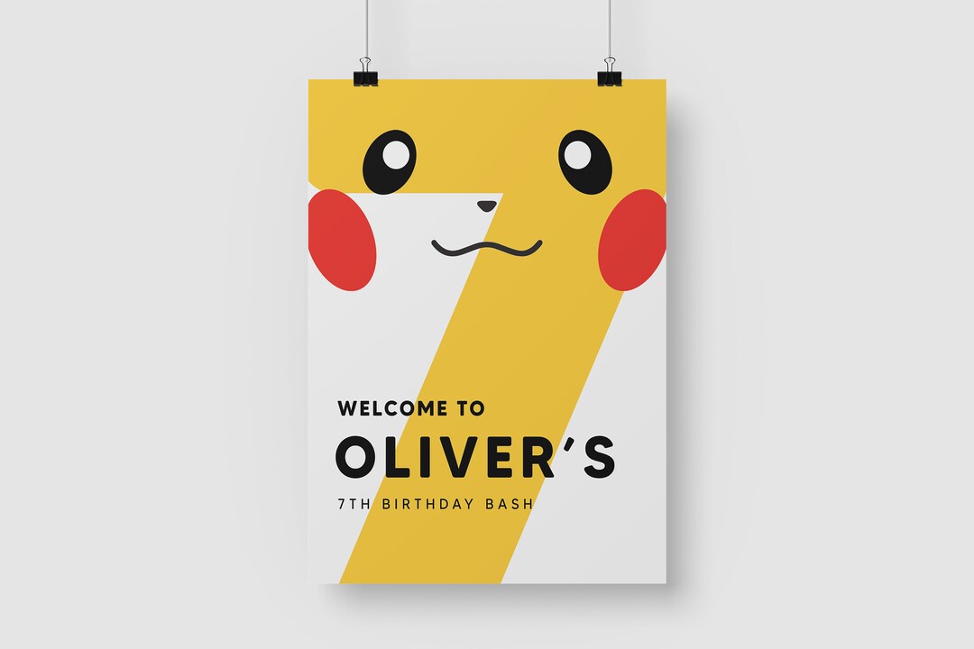 Pokémon Party Welcome Poster - 18x24 Large Modern Design, Yellow, Boy ...