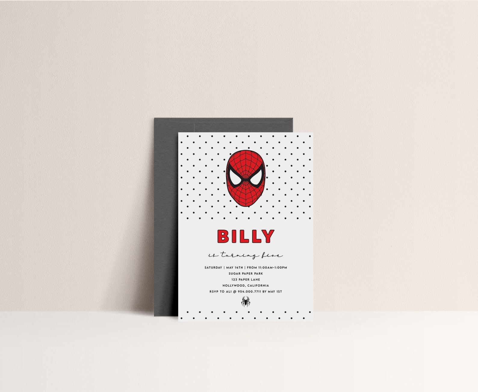 Spiderman Birthday Invitation, Modern Birthday Invite, Black and Red ...