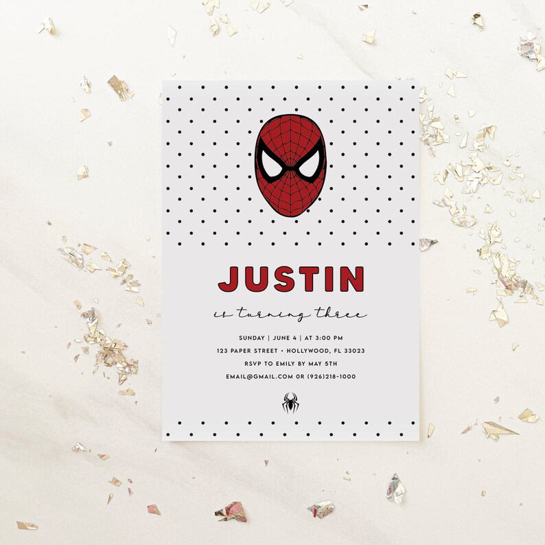 Spiderman Birthday Invitation, Modern Birthday Invite, Black and Red ...