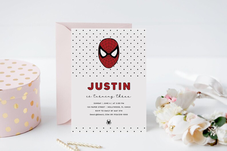 Spiderman Birthday Invitation Modern Birthday Invite Black - Etsy