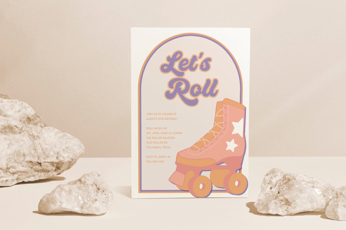 Retro Roller Skating Birthday Invitation: Let's Roll (PDF File) - Etsy