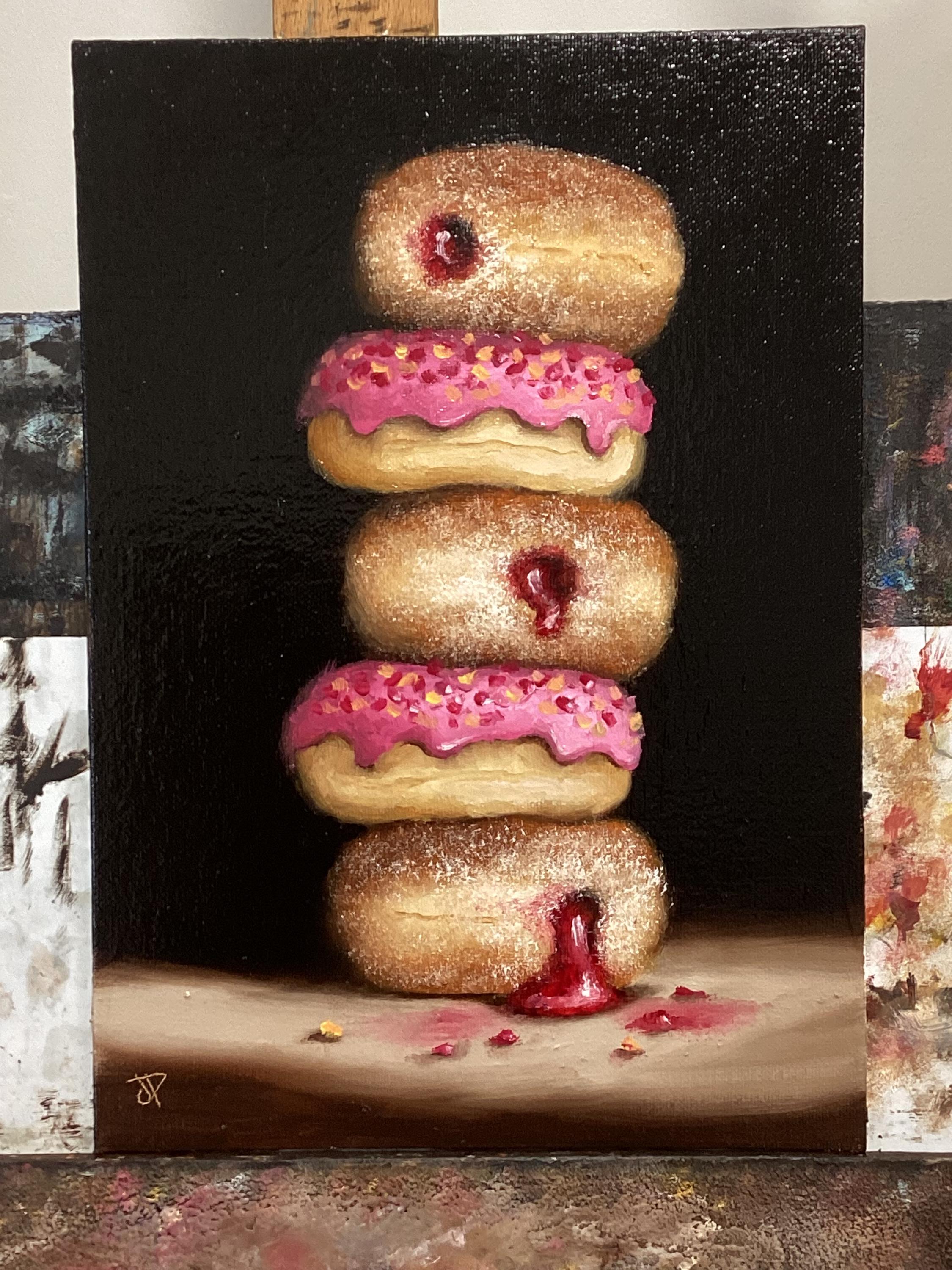 Donut Tower , Jelly Donuts Original Still Life Oil Painting, by Jane ...