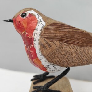 Robin #7 Paper Mache Bird Sculpture Ooak Original Mixed Media Artwok ...