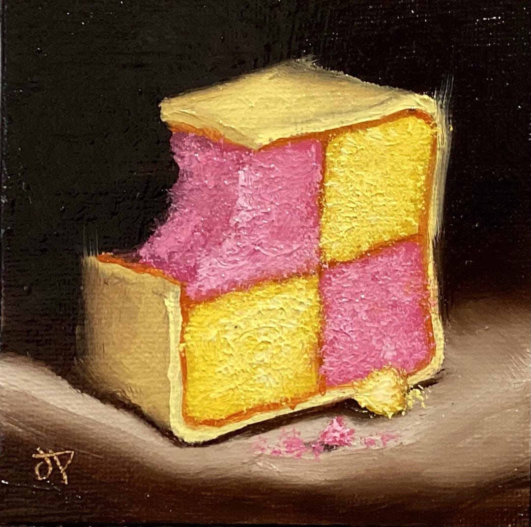 Battenberg Cake Oil Painting, Framed Still Life Artwork (10x10 Cm) - Etsy