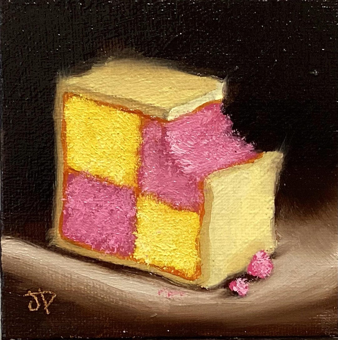 Little Battenberg Cake #4 Original Still Life Oil Painting, by Jane ...
