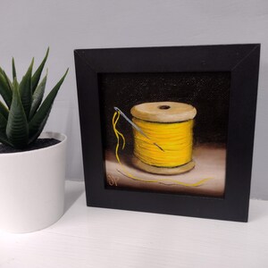 Little Needle and Thread Yellow Cotton Reel Original Still Life Oil ...