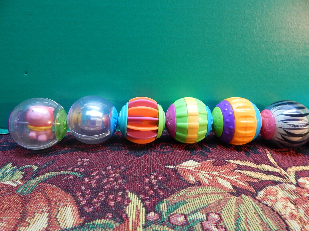 9 Roll a Rounds Hard Plastic Balls Fisher Price Vintage Color Pattern ...