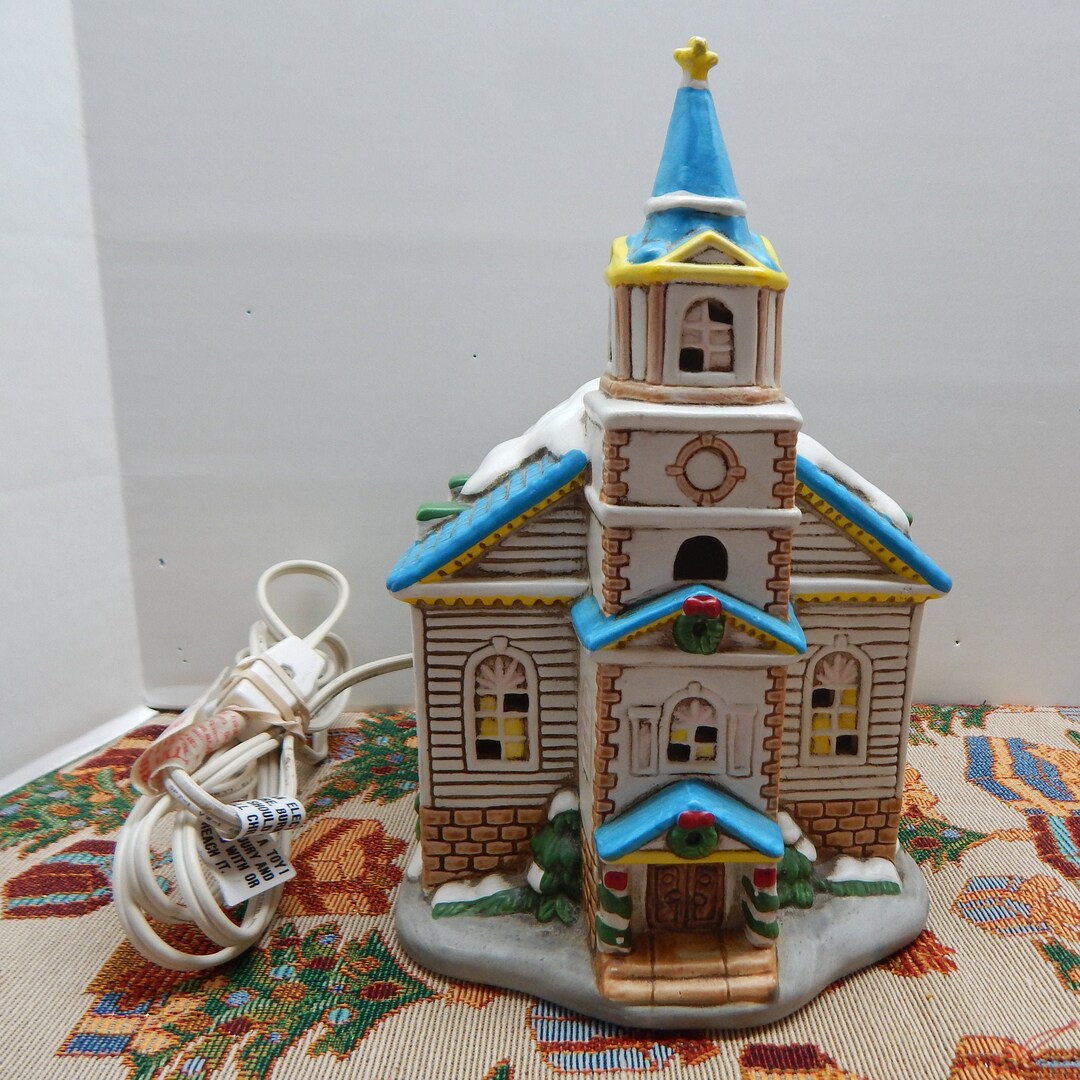 Lefton Colonial Church Village golden Rule 1986 - Etsy