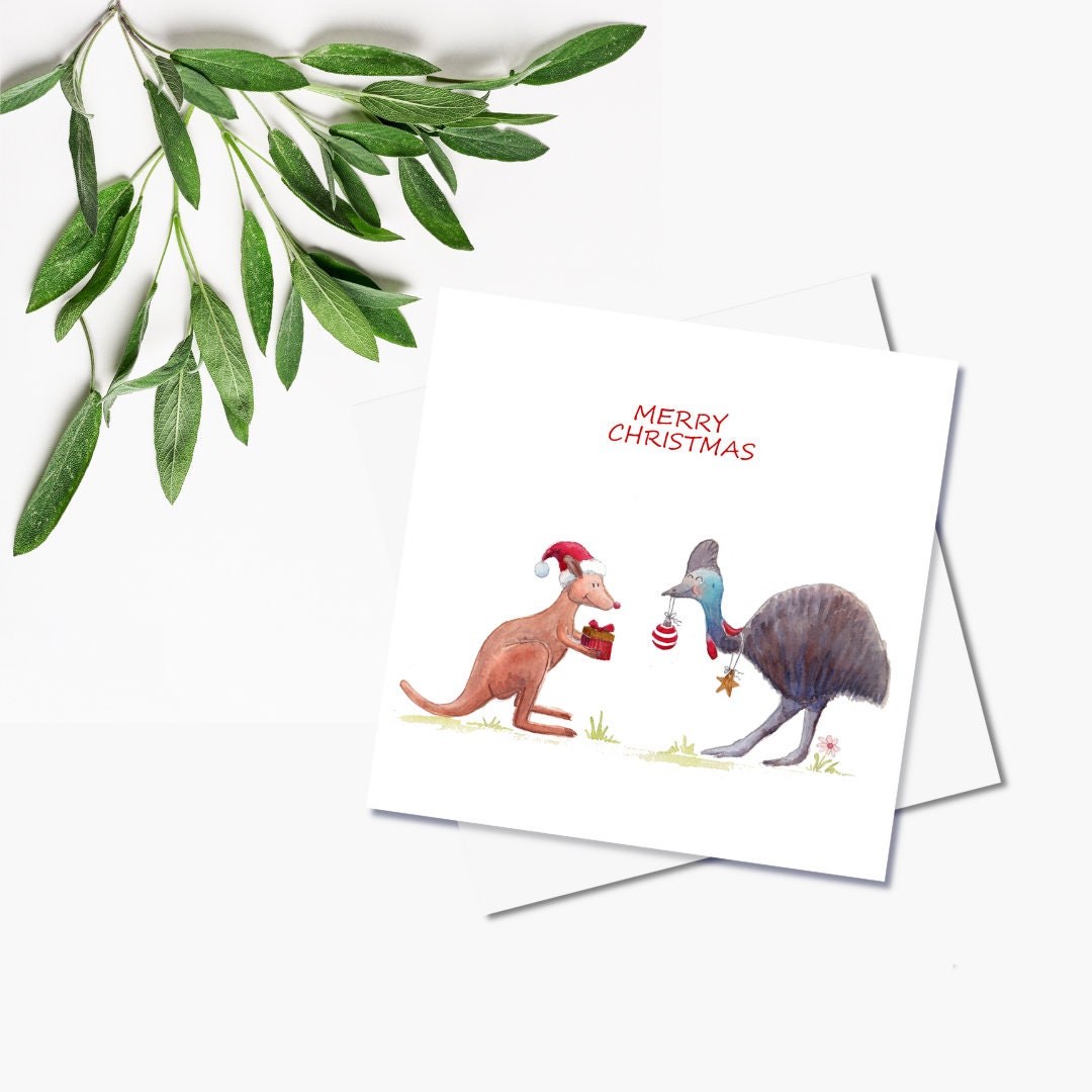 Christmas Card, Australian Animal Christmas Card, Kangaroo and ...