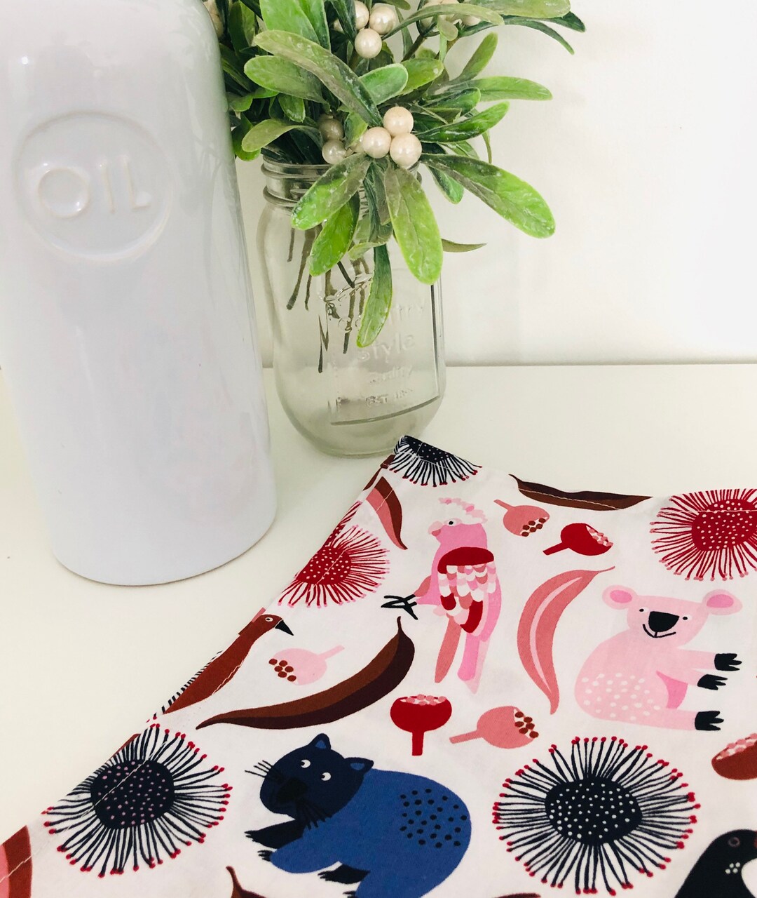 Tea Towel With Emu and Wombat, Native Animals Dish Cloth, Kitchen Gift ...