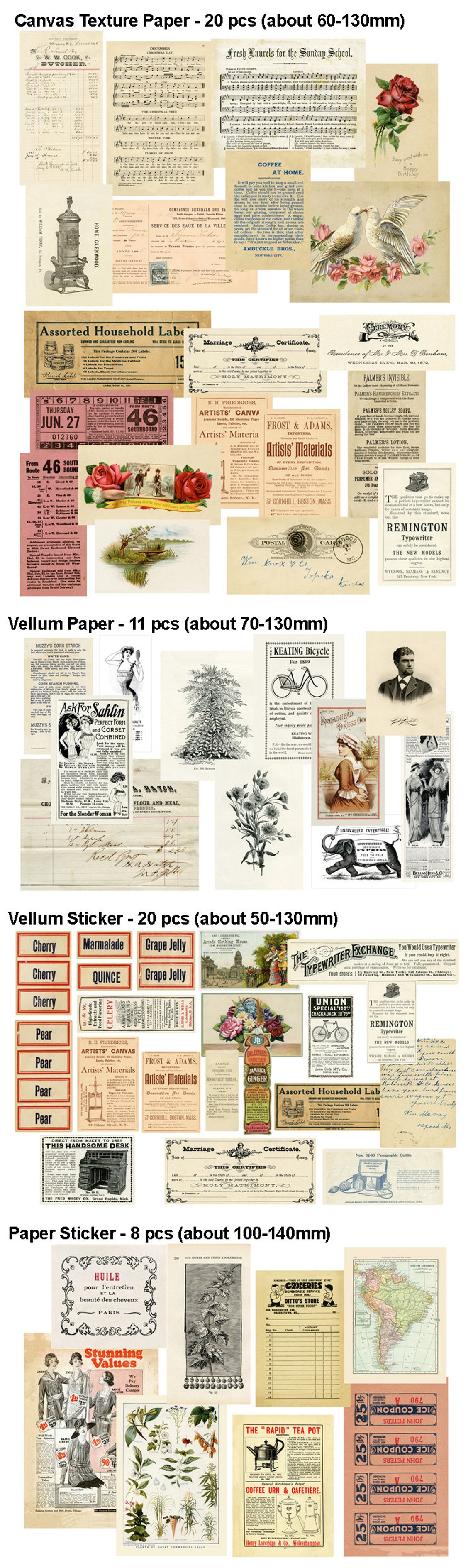 59 pcs Vintage Retro Junk Journal Kit Pack Canvas Texture | Etsy