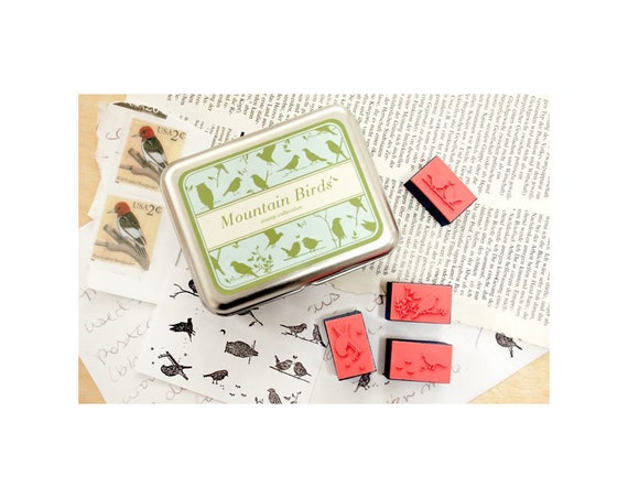 DIY Stamp in Tin Box Set Rubber Stamps Set of 9pcs Mountain | Etsy
