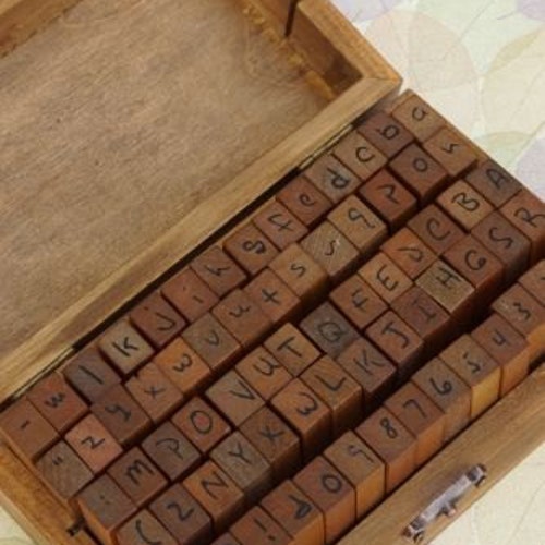 Alphabet Rubber Stamp Set With Wooden Box Antique Handwriting | Etsy