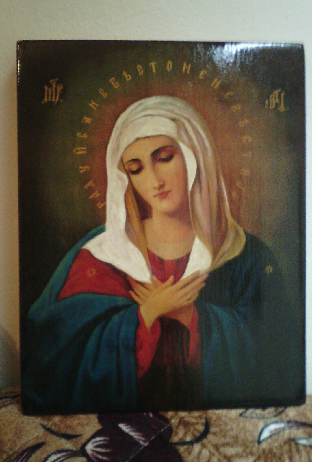 Holy Mother of God tenderness, Icon Hand-painted of Hot Colors Directly on Solid Wood 18x24x2 см ...