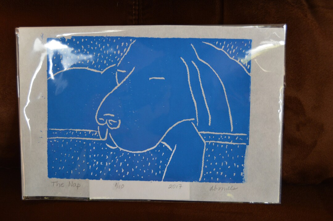 Linoleum Print of a Sleeping Dog - Etsy